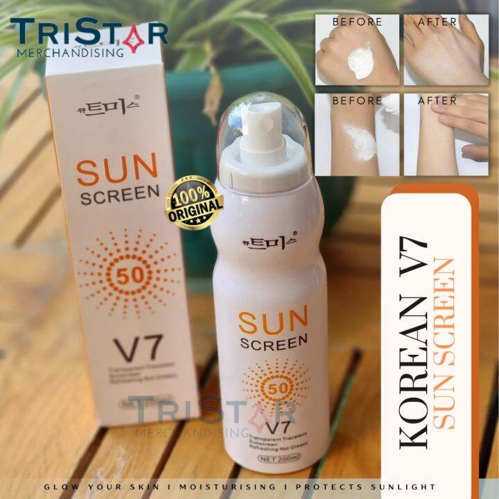 Original V7 Korean Sunscreen SPF50 Non Greasy Whitening Spray and ...