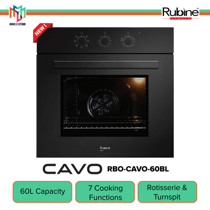 Rubine CAVO 60L Built in Oven with 7 Cooking Function & Rotisserie Turnspit RBOCAVO60BL / RBO ...