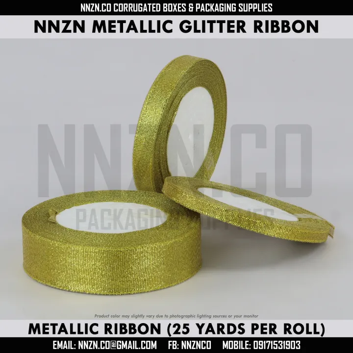 NNZN Gold Metallic Glitter Ribbon for Gift Wrapping and Decorations 25 ...