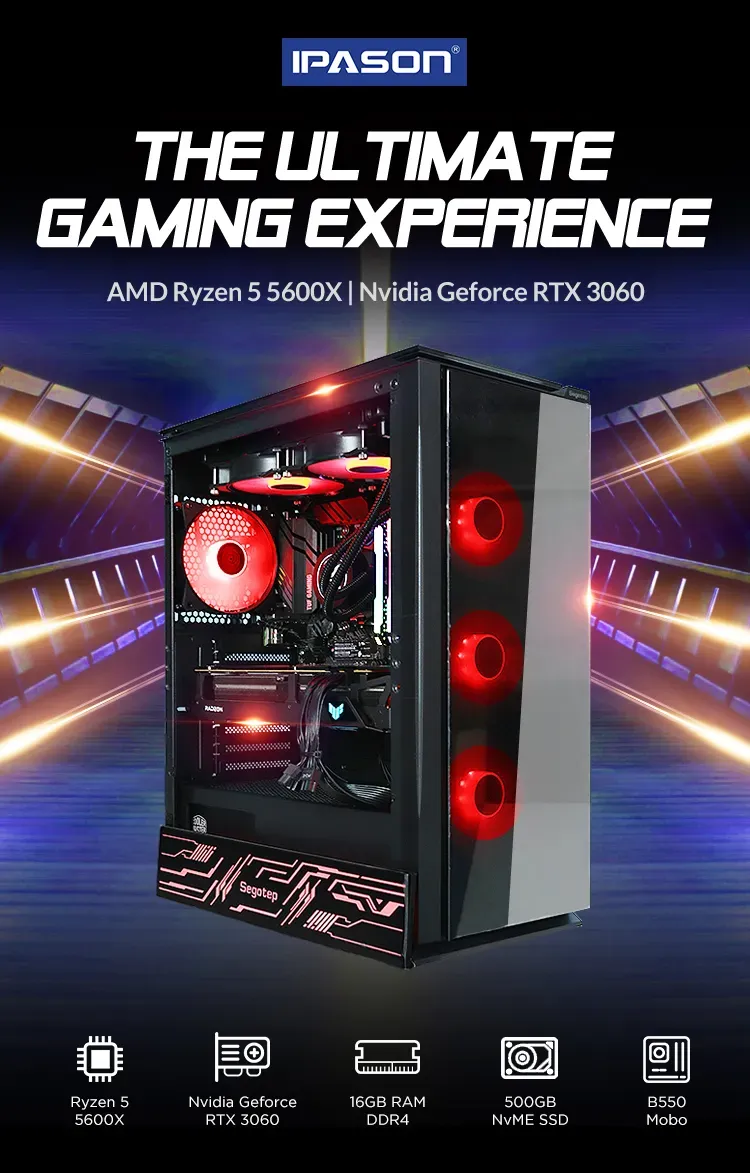 IPASON Gaming PC Ryzen 5 5600X Nvidia Geforce RTX 3060 Redon RX6700XT Graphics Cards 16GB RGB ...