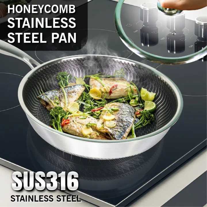 28cm/30cm ( SUS 316🔴 brand Kata🔴 ) 7 layer honeycomb steel fry pan stainless steel | Lazada