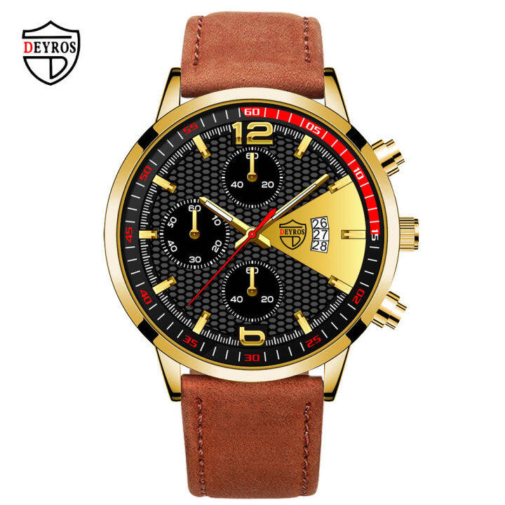 DEYROS นาฬิกาสำหรับผู้ชายนาฬิกาข้อมือธุรกิจสายนาฬิกาหนังแท้ของแท้ใหม่ ...