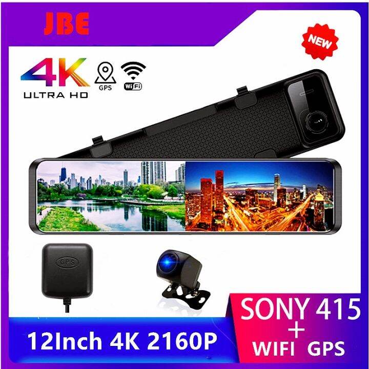 4K 3840x2160P 12 Inch Car DVR Dash Cam WIFI GPS Sony IMX415 Rear View ...