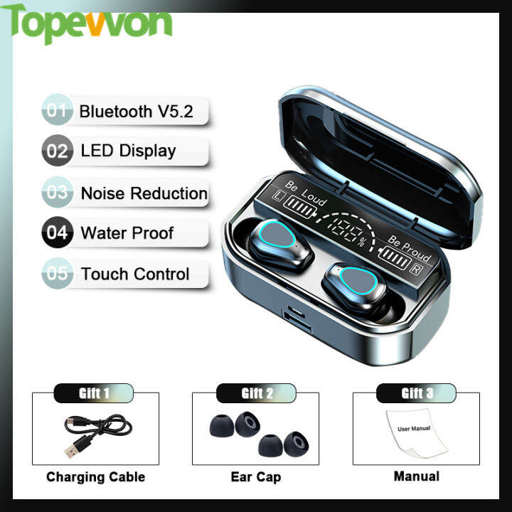 Topewon 2022 TWS หูฟังไร้สายบลูทูธสเตอริโอกีฬากันน้ำหูฟังหูฟังพร้อม ...