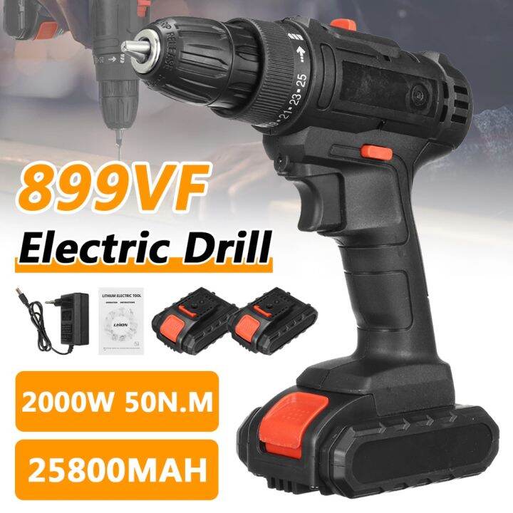 2000W 50N.m Cordless Electric Screwdriver Drill Hammer Variable Speed 3 ...