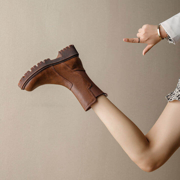 ZAZA Martin Boots สำหรับผู้หญิงสไตล์เกาหลีเชลซีบู๊ทส์รองเท้าสั้นรองเท้า ...