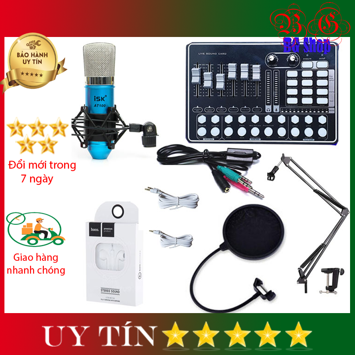 [HCM]Combo bộ thu âm karaoke livestream sound card H9 và mic at100 và chân kẹp và màng lọcFULL ...