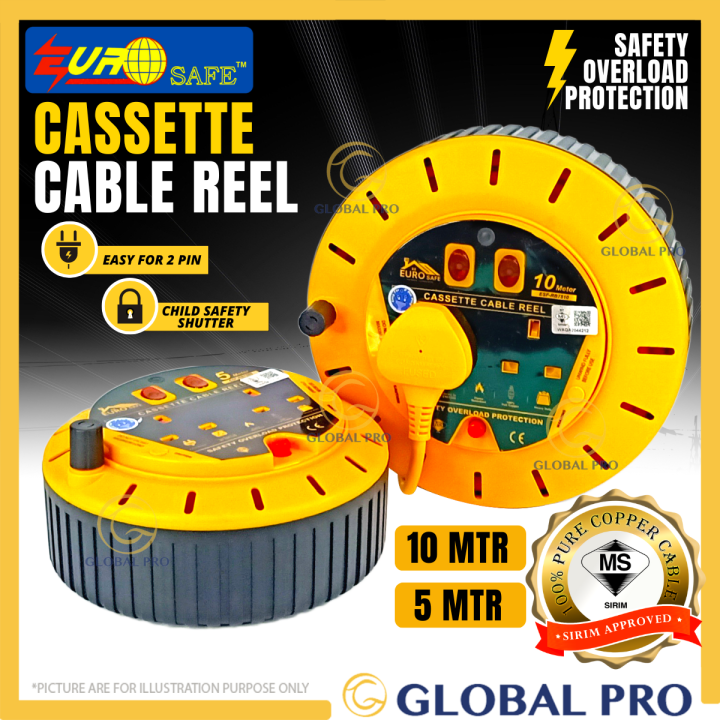 [SIRIM] 5 / 10 MTR CASSETTE CABLE REEL Portable Extension Trailing ...