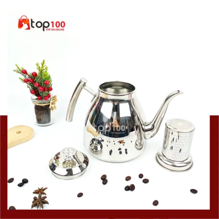 TOP100 - Teko Kopi Teh Tea Pot dengan Saringan Stainless Steel Leher ...