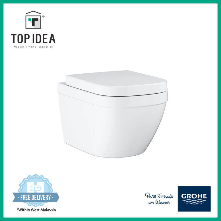 GROHE Eurosmart Wall Hung WC | Soft Close | Alpine White | HyperClean | ProGuard | 39205000 | Lazada