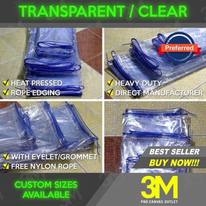 3M PRO ( 4 ft x 4 ft ) Transparent Clear Trapal Tolda with eyelets and ...