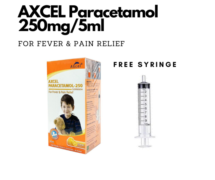 AXCEL Paracetamol 250mg/5ml Suspension 90ml (Orange Flavour) | Lazada