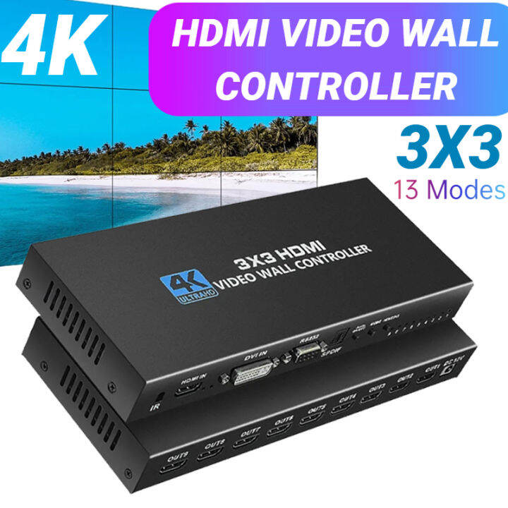 3X3 Video Wall Controller 4K HDMI DVI TV Wall Controller Processor 3x3 2x3 2x4 4x2 LCD 9 Screen ...
