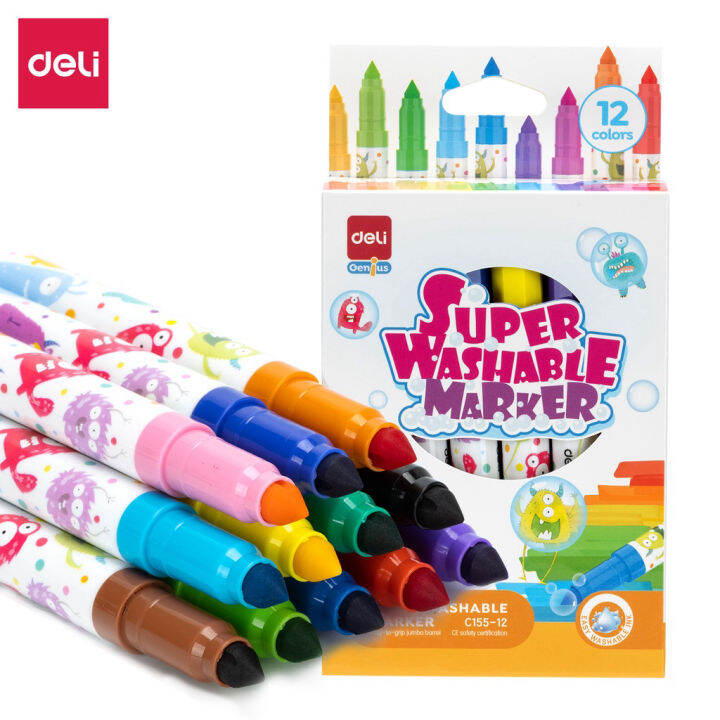 Spidol Deli Super Washable Marker 12 Warna - EC155-12 | Lazada Indonesia