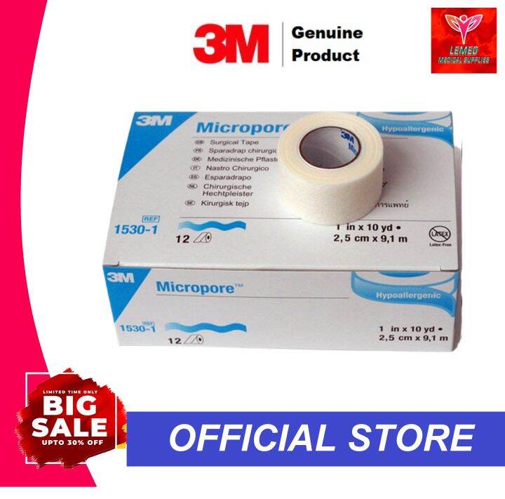 3M Micropore Tape Surgical Tape 1 inch or 2 inches / 1 Inch Box 12 ...