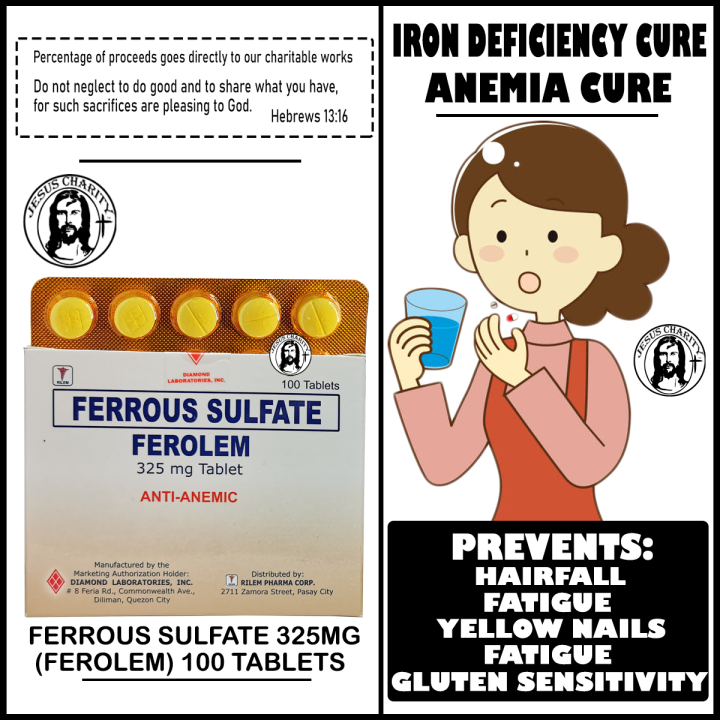mabisang pampataas ng iron - Ferrous Sulfate 325mg x 100s (FEROLEM ...