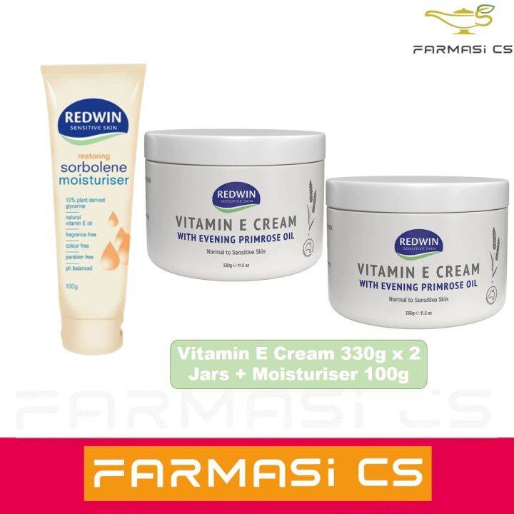 Redwin Vitamin E Cream with Evening Primrose Oil 330g x 2 (TWIN) + Sorbolene Moisturiser 100g ...