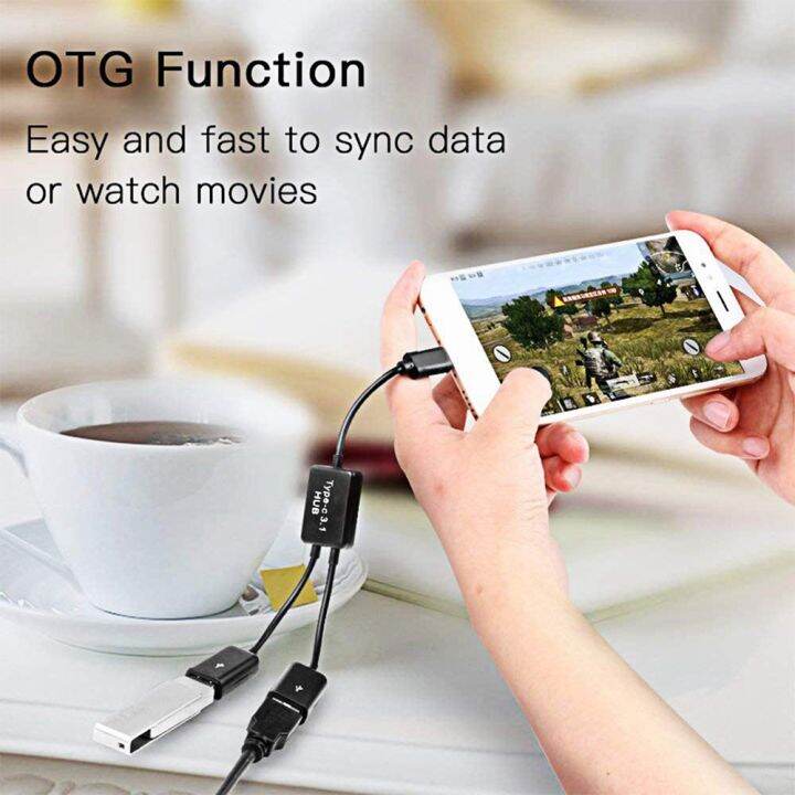 Micro Usb 2 in 1 Type C OTG Male to Dual Female Hub Adapte USB Port ...