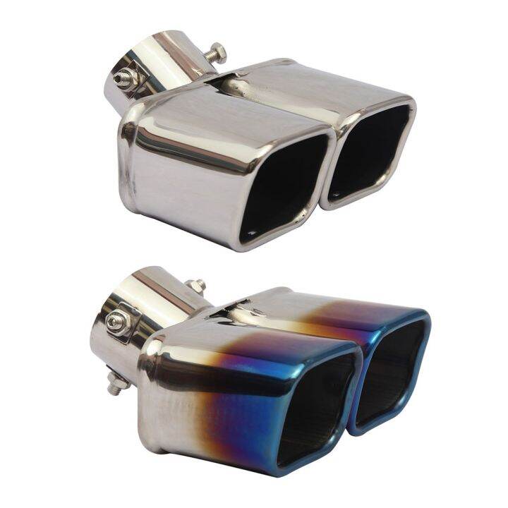 Universal Car Dual Exhaust Tip 2.5 inch Inlet Bolt-on Square Slant Cut ...