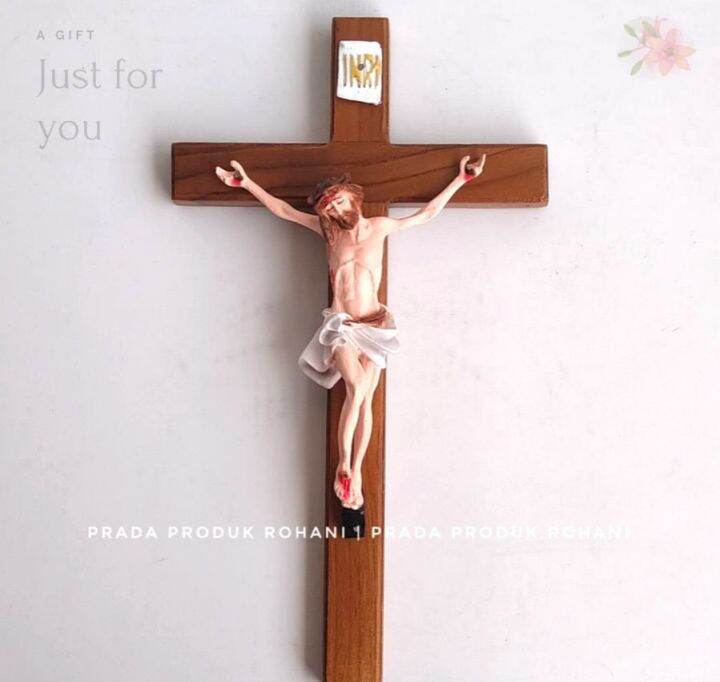 Salib dinding kayu jati corpus warna putih ukuran 30cm | Lazada Indonesia