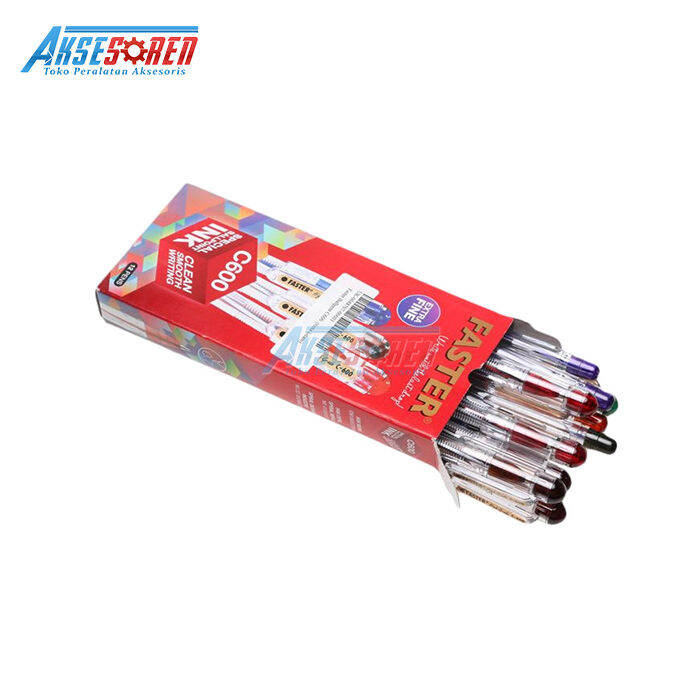 PULPEN FASTER [C600/12 PCS] / BALLPOINT PENA PEN TINTA WARNA HITAM [1 ...