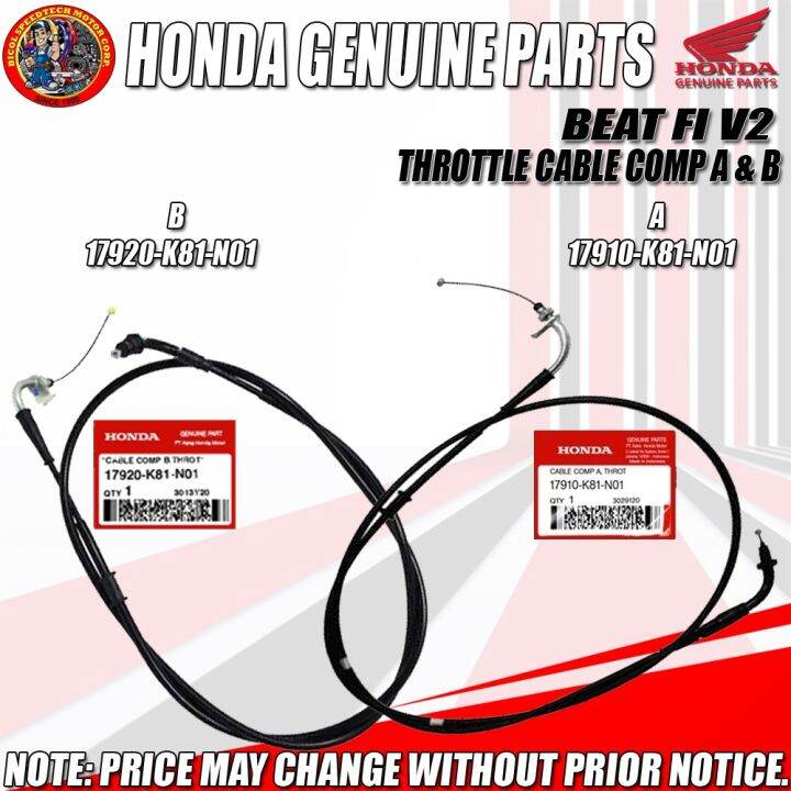 BEAT FI V2 THROTTLE CABLE COMP A & B (Genuine: A- 17910-K81-N01 B ...
