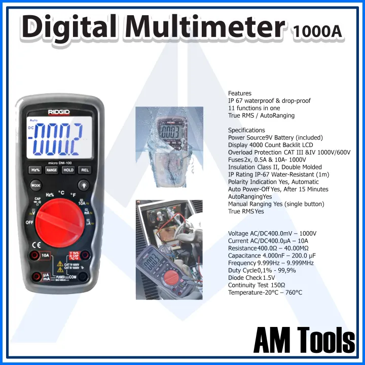 Ridgid Digital Multimeter True RMS and AutoRanging unit, providing the ...