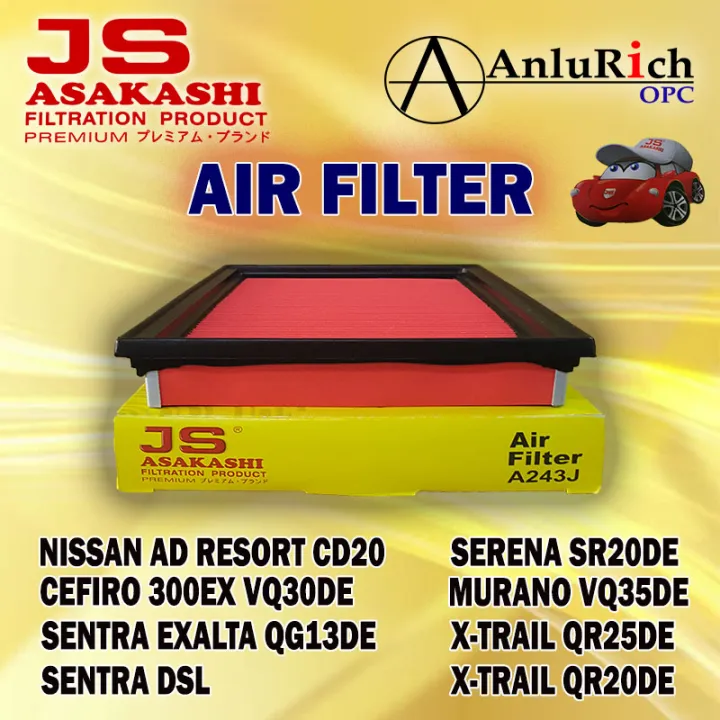 JS Asakashi Air Filter for Nissan Ad Resort DC20, Cefiro 300EX VQ30DE ...