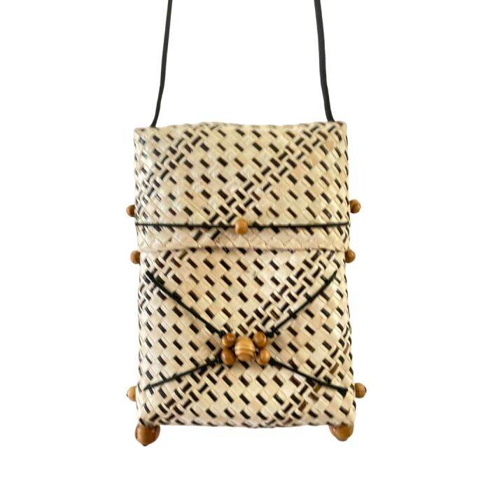 Pandan Leaf and Rattan Pouch and Bag with Paracord String and Beads ...