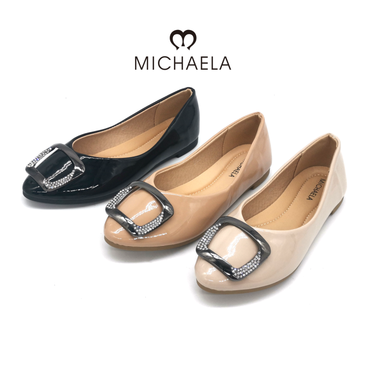 MICHAELA Flat Shoes for Women with Bowknot Glossy Embossed Leather ...