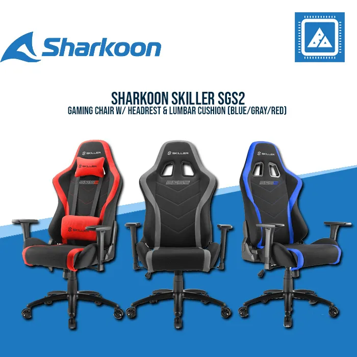 SHARKOON SKILLER SGS2 GAMING CHAIR W/ HEADREST & LUMBAR CUSHION RED ...