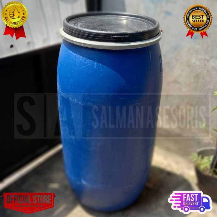 Drum Tong Tempat Sampah Plastik 150 Liter Tutup Lebar. Toren Tangki ...