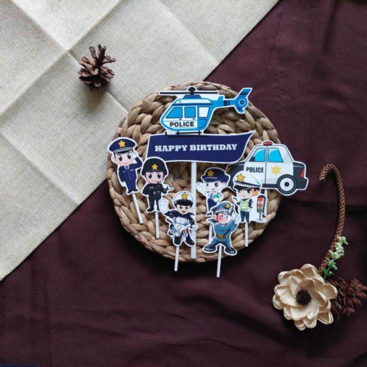 isi 8 cake topper hiasan kue ulang tahun karakter Polisi Police Police ...