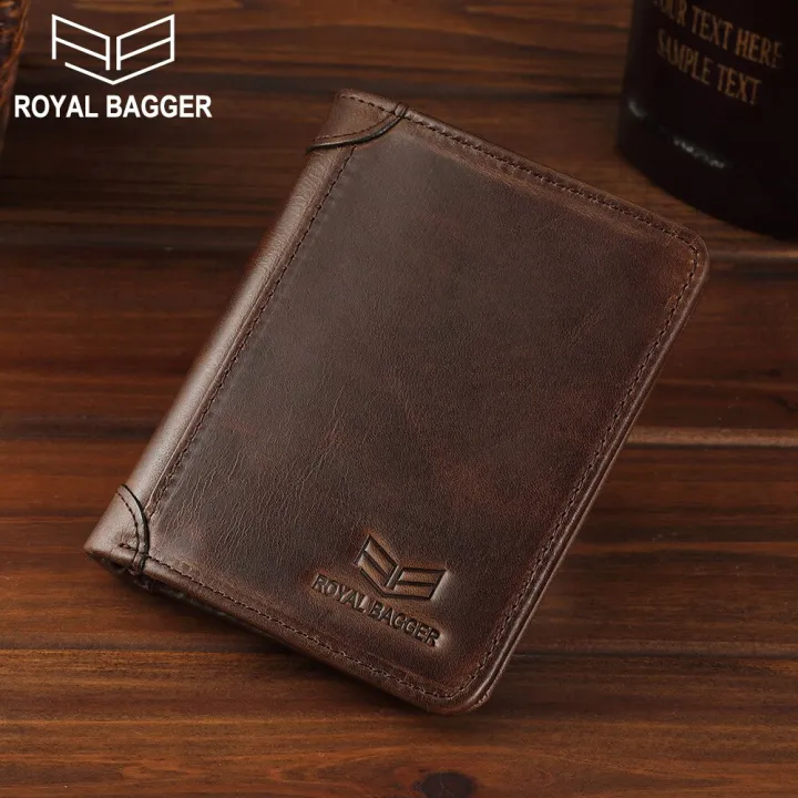 Royal Bagger RFID Block Short Wallets for Men Genuine Cow Leather Retro ...