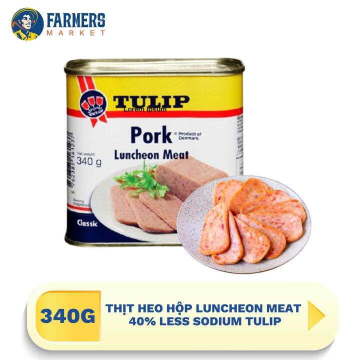 [Giao hàng toàn quốc] Thịt heo hộp Luncheon Meat 40% Less Sodium Tulip 340G | Lazada.vn