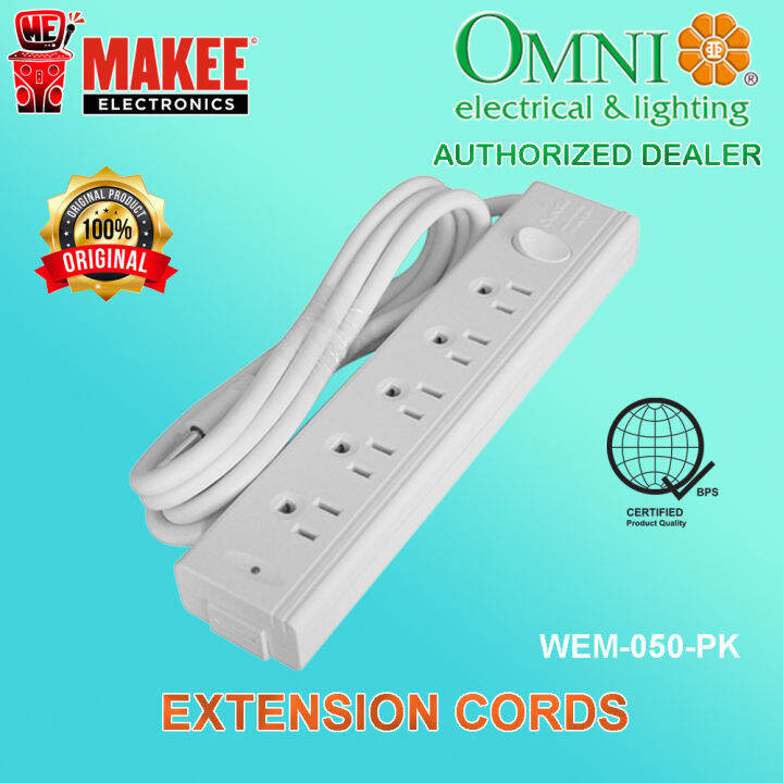 OMNI WEM-050-PK Extension Cord Set w/ Magnet & Switch 5-Gang 2,500W 10A ...