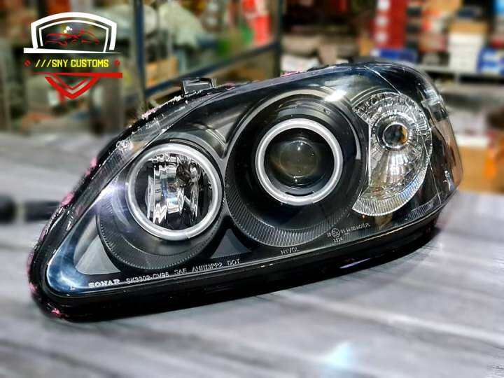 Civic Honda Projector Headlights with CCFL bright halo angel eyes rings oem taiwan sonar 96 to ...