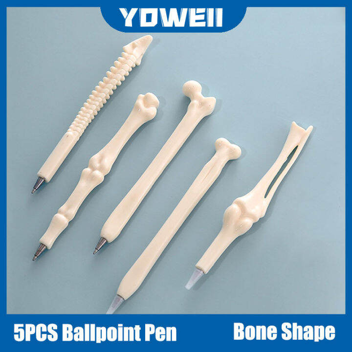 YOWEII 5Pcs/Set Funny Lifelike Bone Shape Ballpoint Pen School Office ...