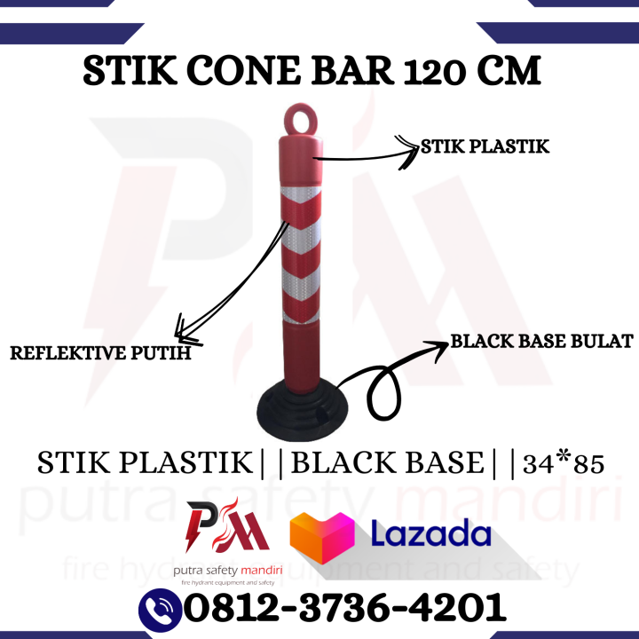 SAFETY CONE STIK TRAFFIC TIANG PEMBATAS PARKIRAN BASE BULAT HITAM BAHAN ...
