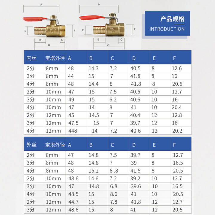 Brass pagoda inner and outer wire ball valve inserted 8mm water heating ...