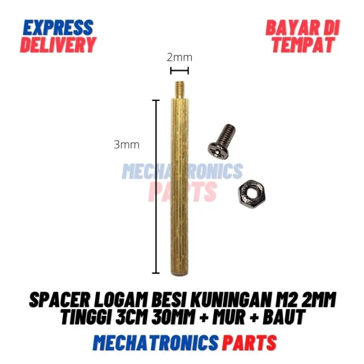 Spacer Logam Besi Kuningan M2 2mm Tinggi 3cm 30mm +Mur +Baut | Lazada ...
