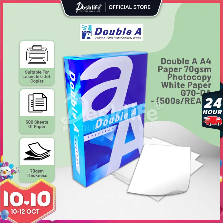 Desklife Double A A4 Paper 70gsm Photocopy White Paper Kertas A4 G70-DA -(500s/REAM) Photostate ...