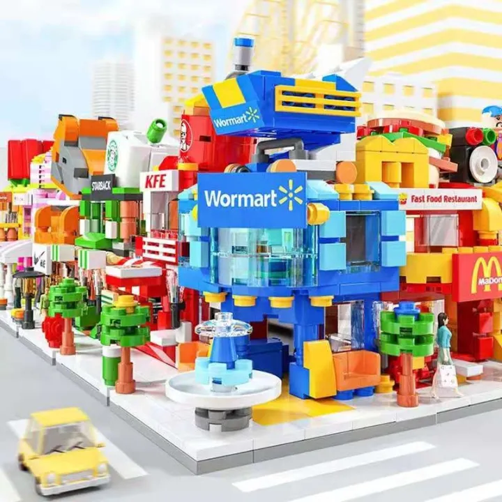 Lego-like City Street View Building Blocks Model McDonald's House Model ...