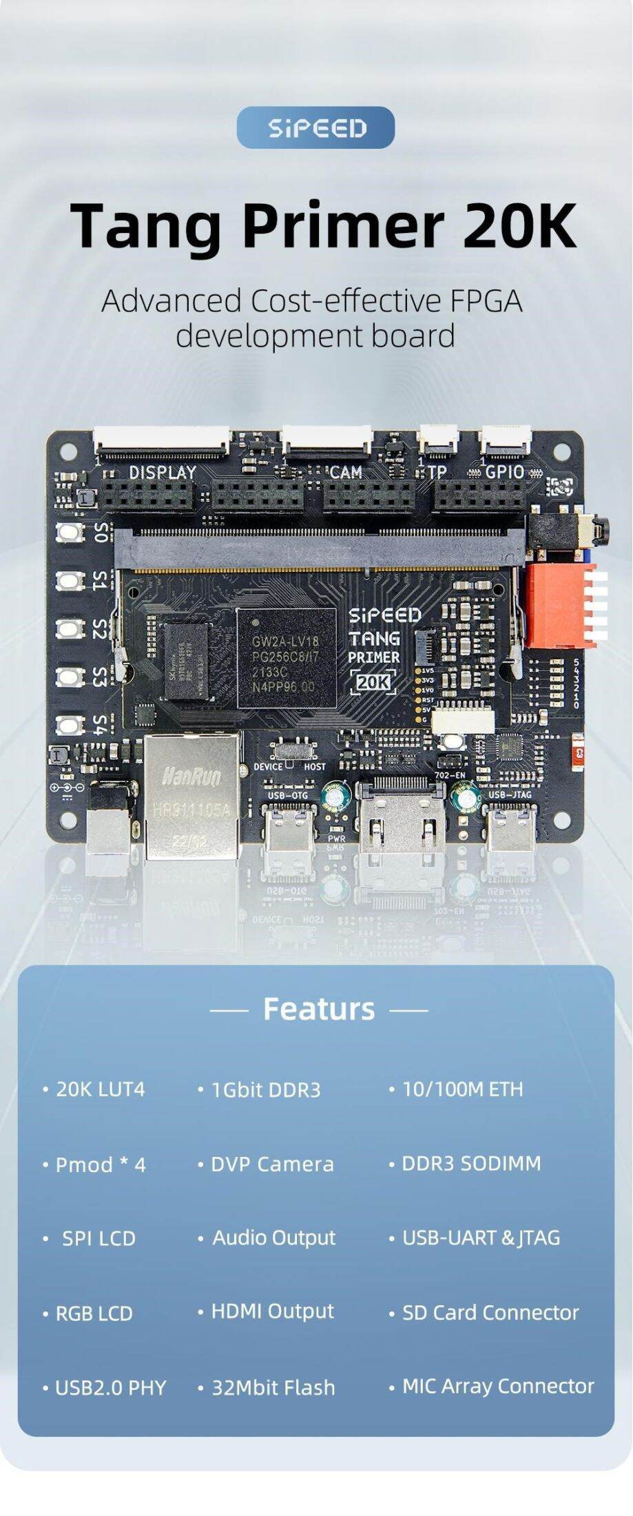 Sipeed Tang Primer 20K คลาวด์สูง FPGA Core ตรวจสอบบอร์ดการเรียนรู้คณะ ...