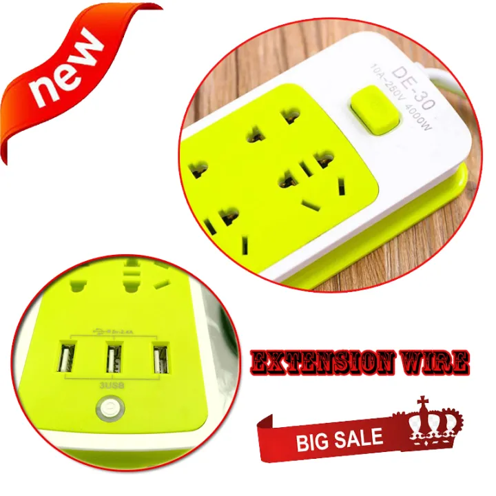 Multi Plug Universal Outlet Power Strip 6ways 3usb Charging Extension ...