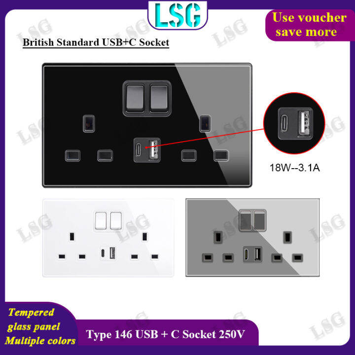 Electrical socket wall mounted with USB and Type-c port, smart fast ...