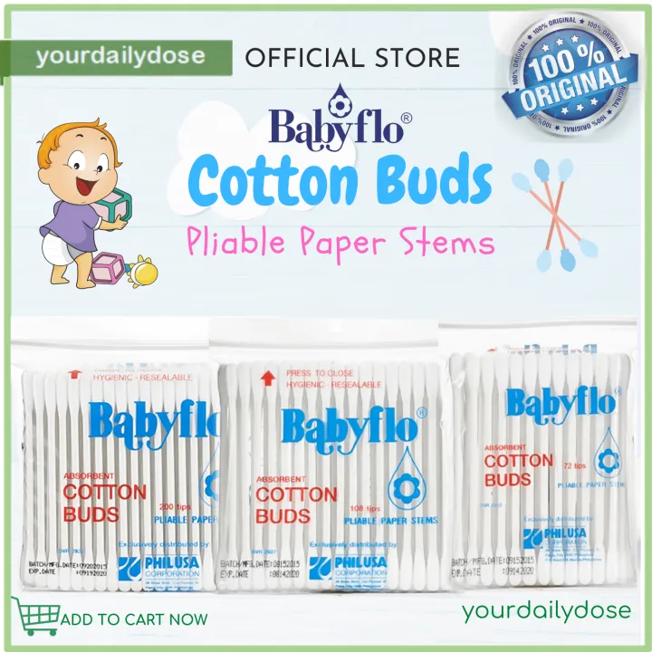 NEW ! BABYFLO ABSORBENT COTTON BUDS PAPER STEM 200 | 108 | 72 TIPS ...
