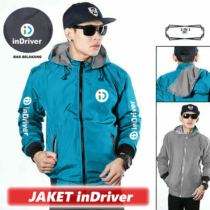 JAKET INDRIVER TERBARU WARNA BIRU / JAKET PARASUT BOLAK BALIK / SABLON ...