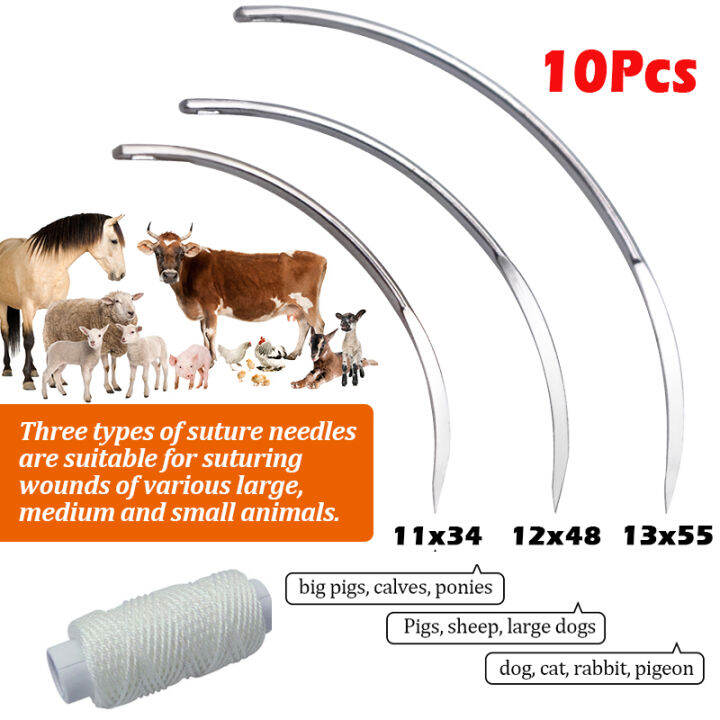 10Pcs Veterinary Suture Needles with Thread Animal Surgical Needles ...