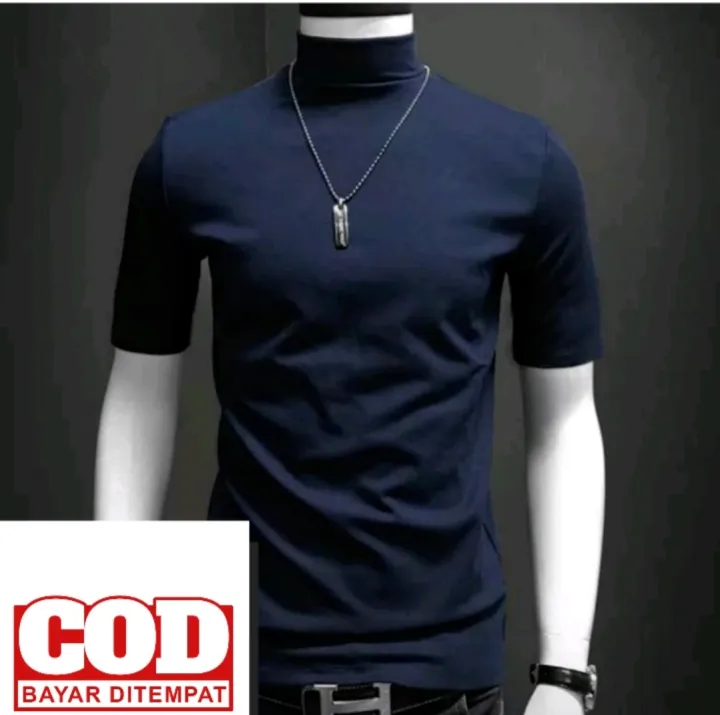 baju krah tinggi pria / baju rajut pria / kaos pendek / kaos rib pria ...
